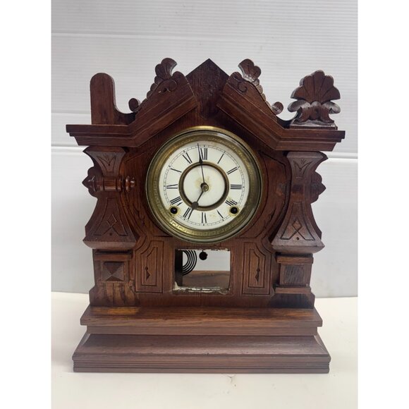 Antique | Accents | Antique Vintage Estate Wooden Mantle Clock | Poshmark